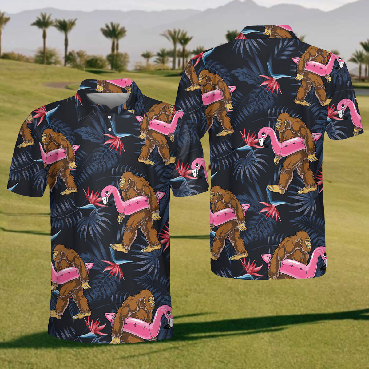 Mens Big Foot Flamingo Polo Shirt – cozypantsus