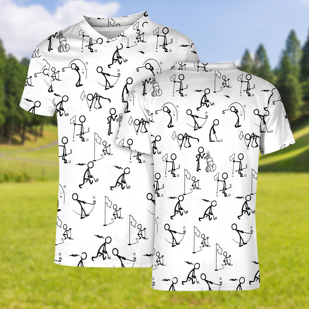 Men's Stick Figures Playing Golf Short Sleeve Shirt – cozypantsus
