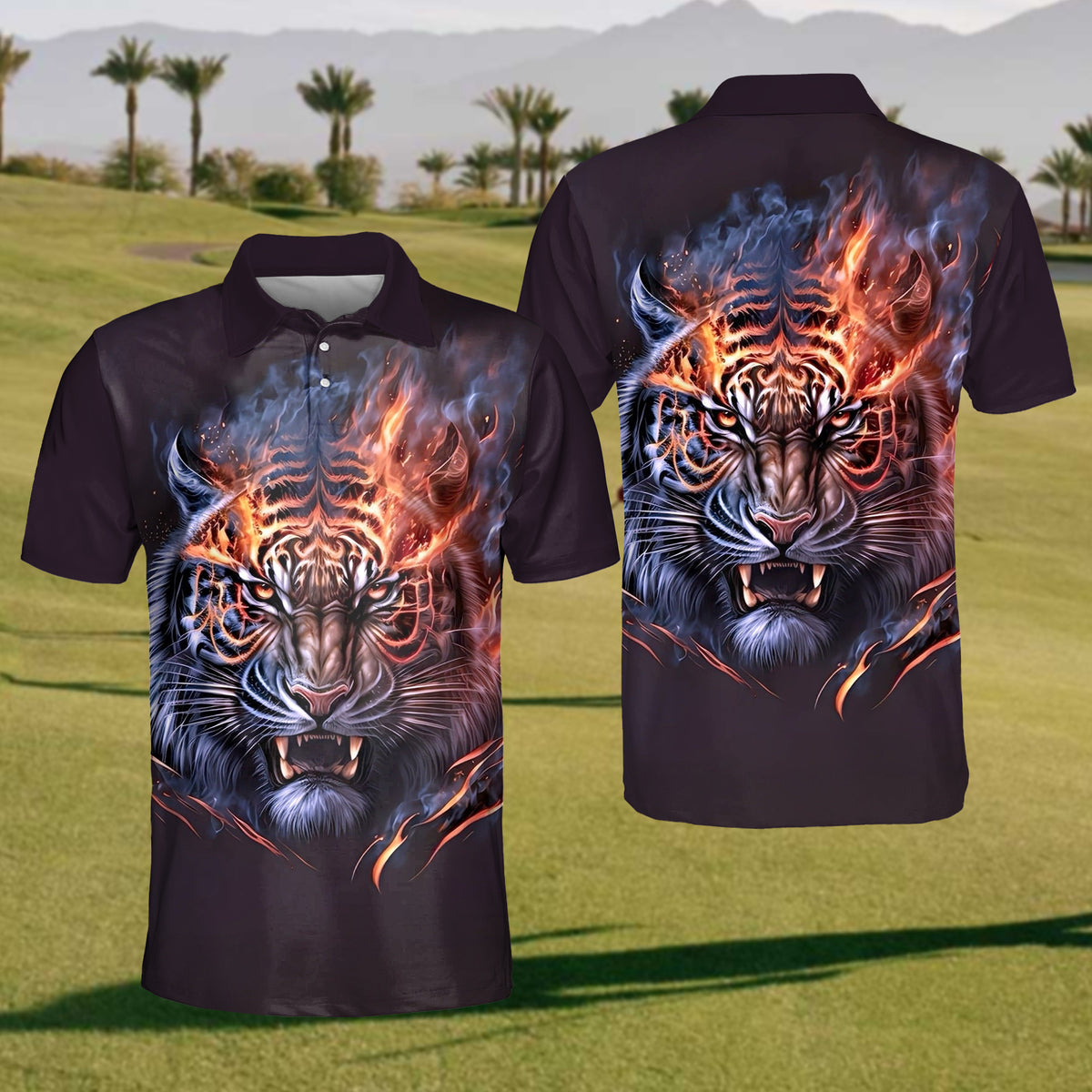 Mens Flame Tiger Print polo Shirt – cozypantsus