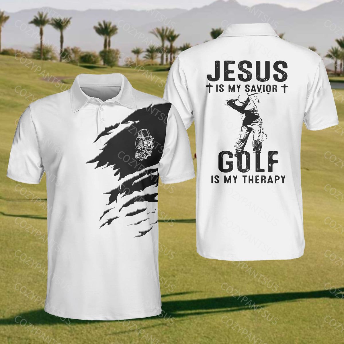 Jesus Is My Savior Golf Is My Therapy Polo Shirt For Men – cozypantsus
