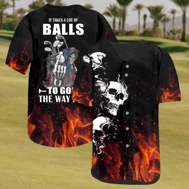 Men's Red Flame Skull Golf Jersey – cozypantsus