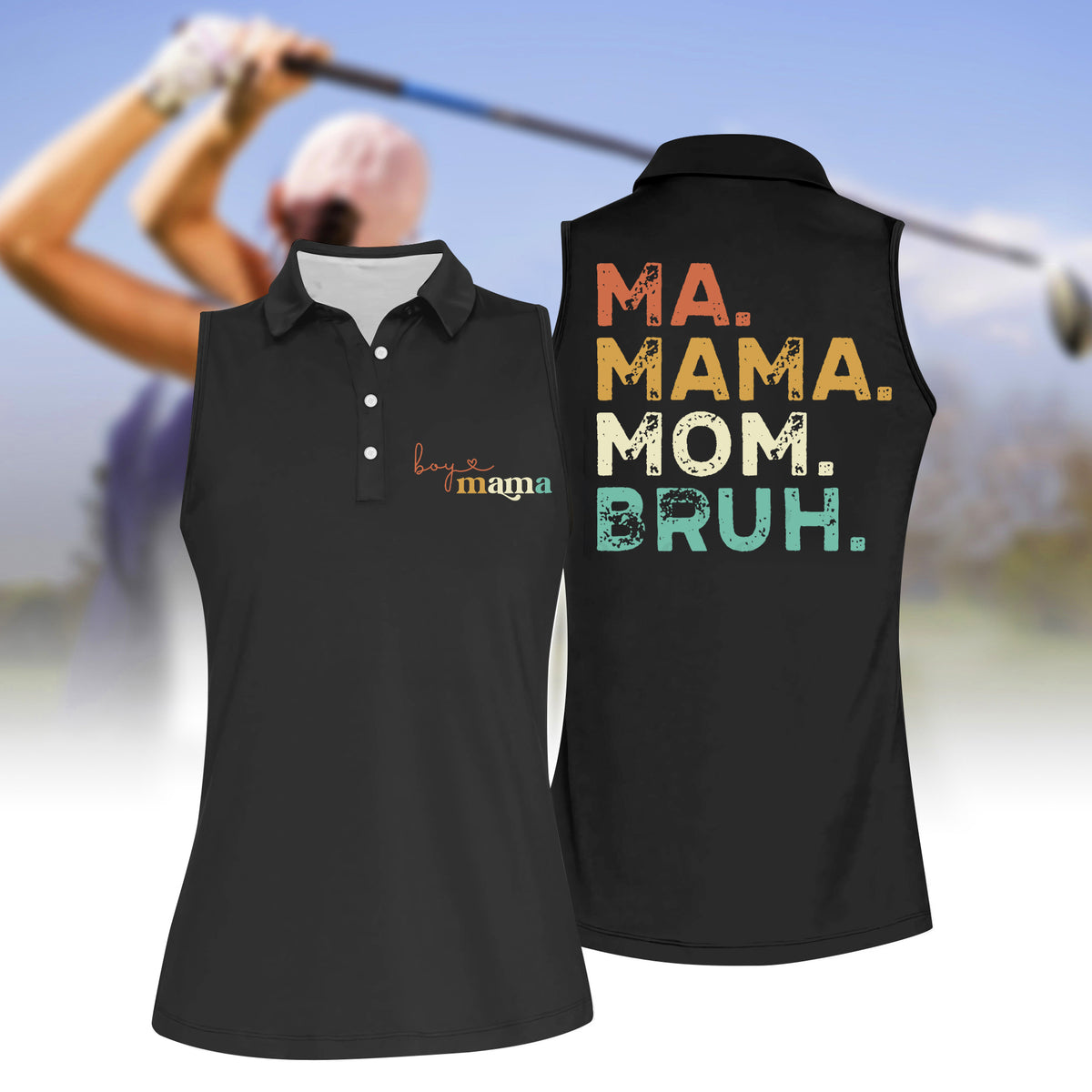 Women's MaMa Pattern Sleeveless Polo Shirt – cozypantsus
