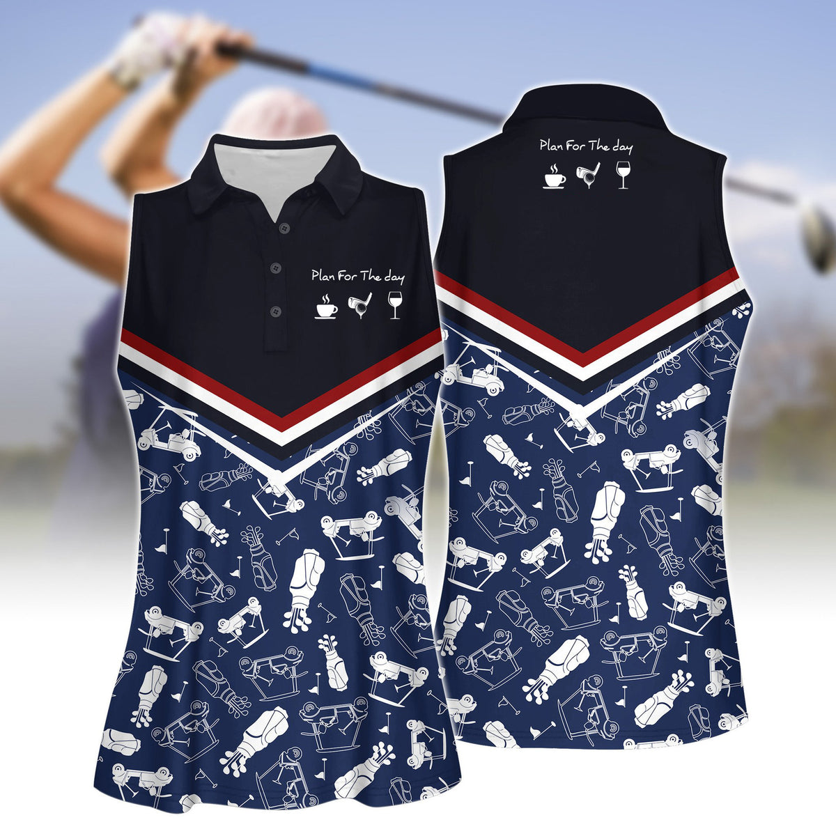Plan For The Day Golf Line Seamless Pattern Women Sleeveless Polo Shir ...
